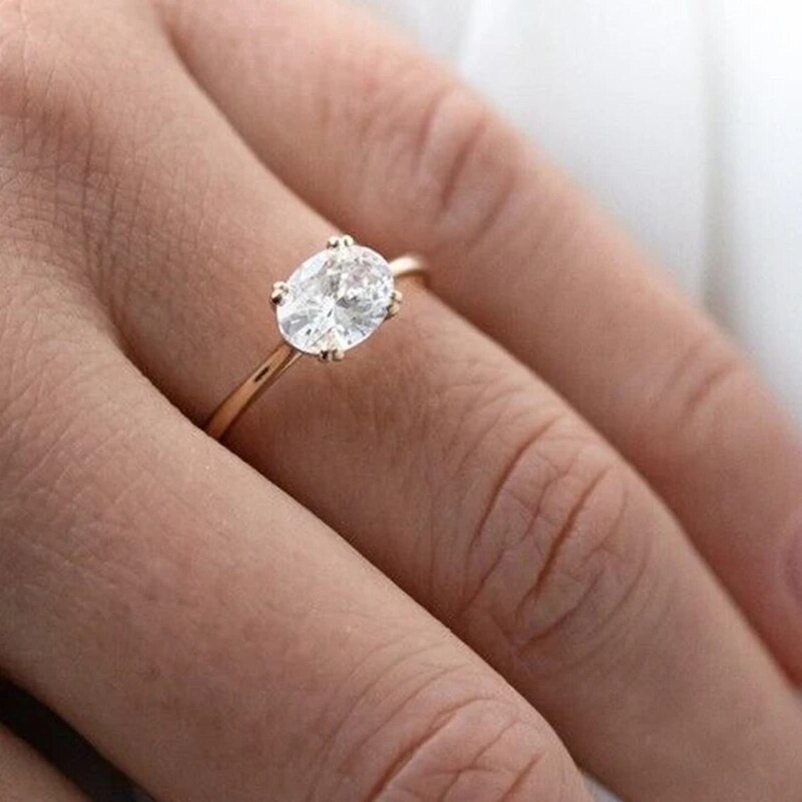 Engagement Ring Oval Cut Oval Wedding Ring Stacking Band Solitaire 18k ...