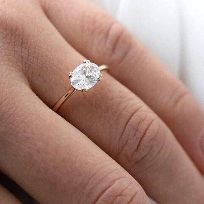 Engagement Ring Oval Cut Oval Wedding Ring Stacking Band Solitaire 18k ...