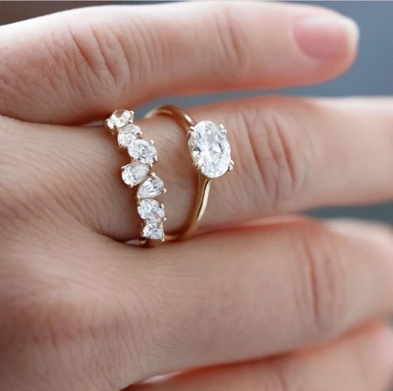 Engagement Ring Oval Cut Oval Wedding Ring Stacking Band Solitaire 18k Gold 14k Gold Wedding ...