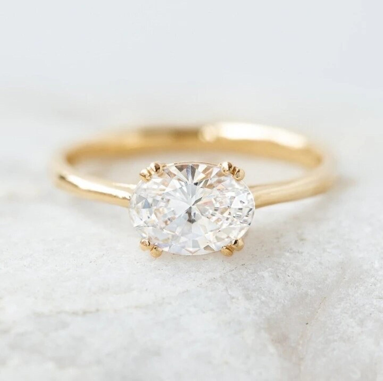 Engagement Ring Oval Cut Oval Wedding Ring Stacking Band Solitaire 18k ...