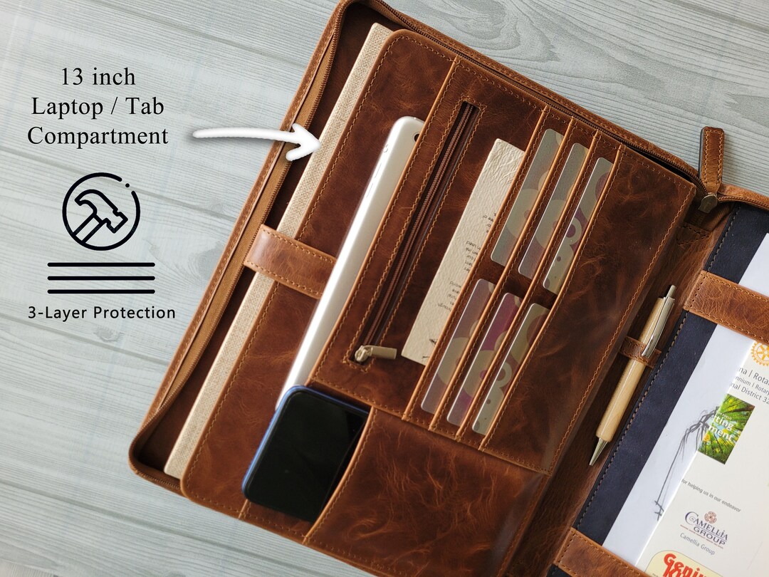 Leather A4 Padfolio With Zipper Portfolio for Men, Portfolio for Letter ...