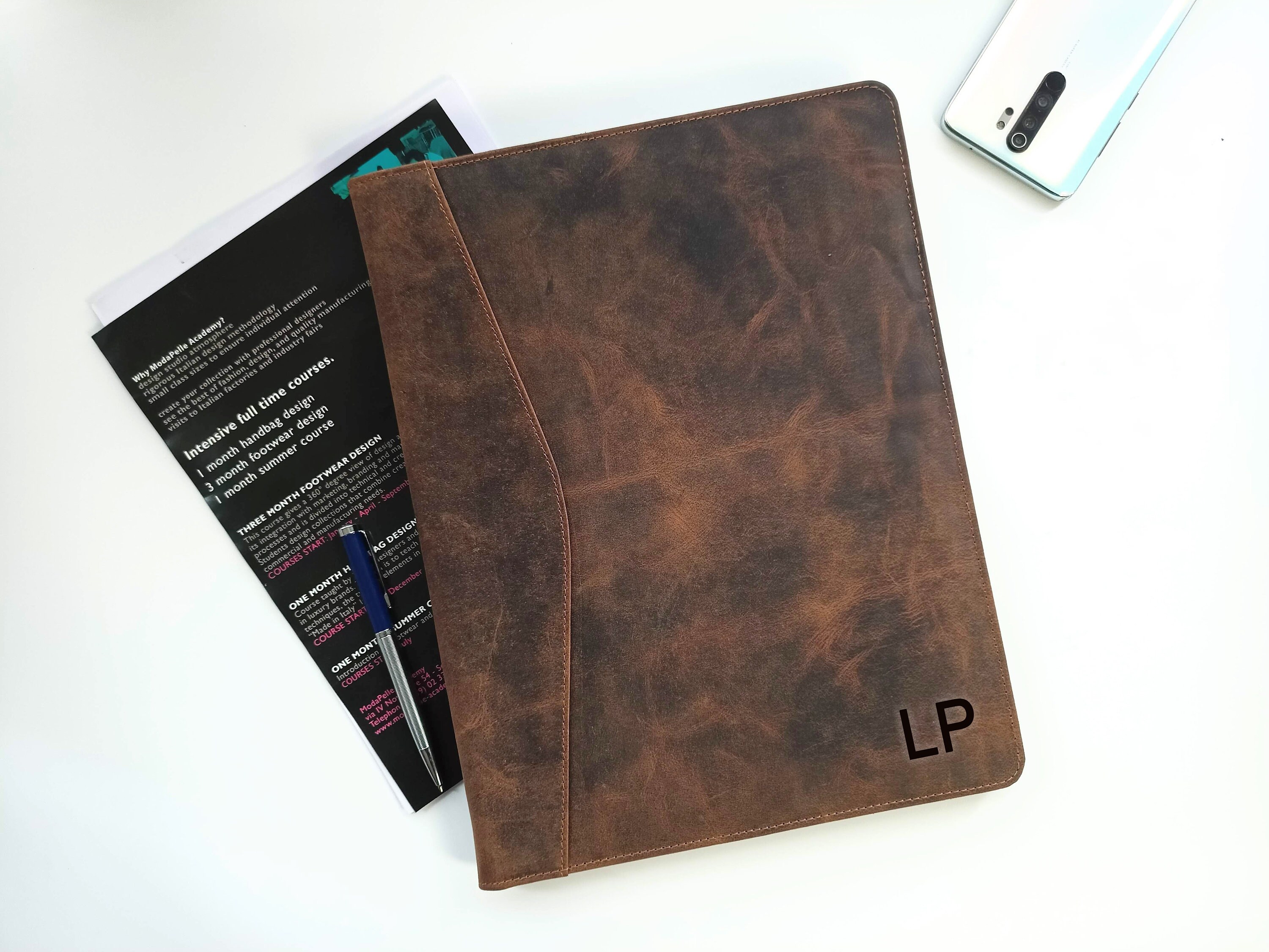 Name/logo Engraving Leather Portfolio With A4 Notepad Holder ...