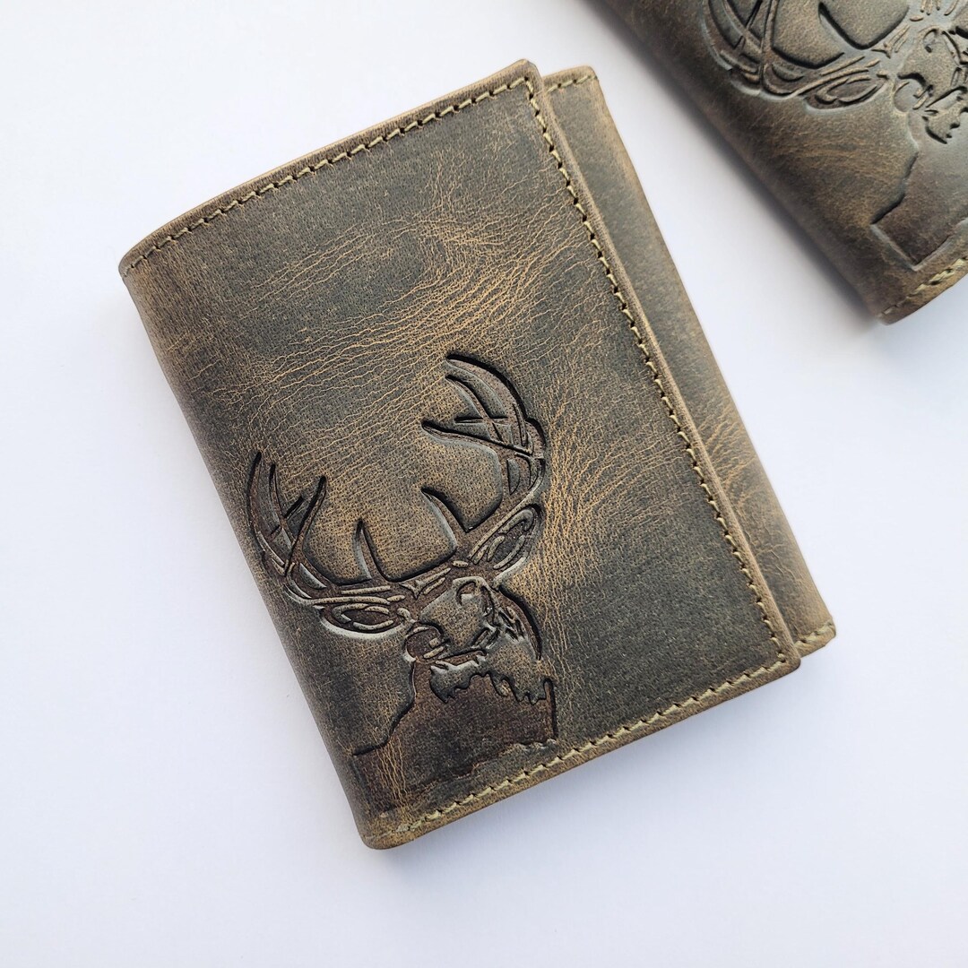 Deer Wallet Full Grain Leather Trifold RFID Personalized Men's Wallet ...