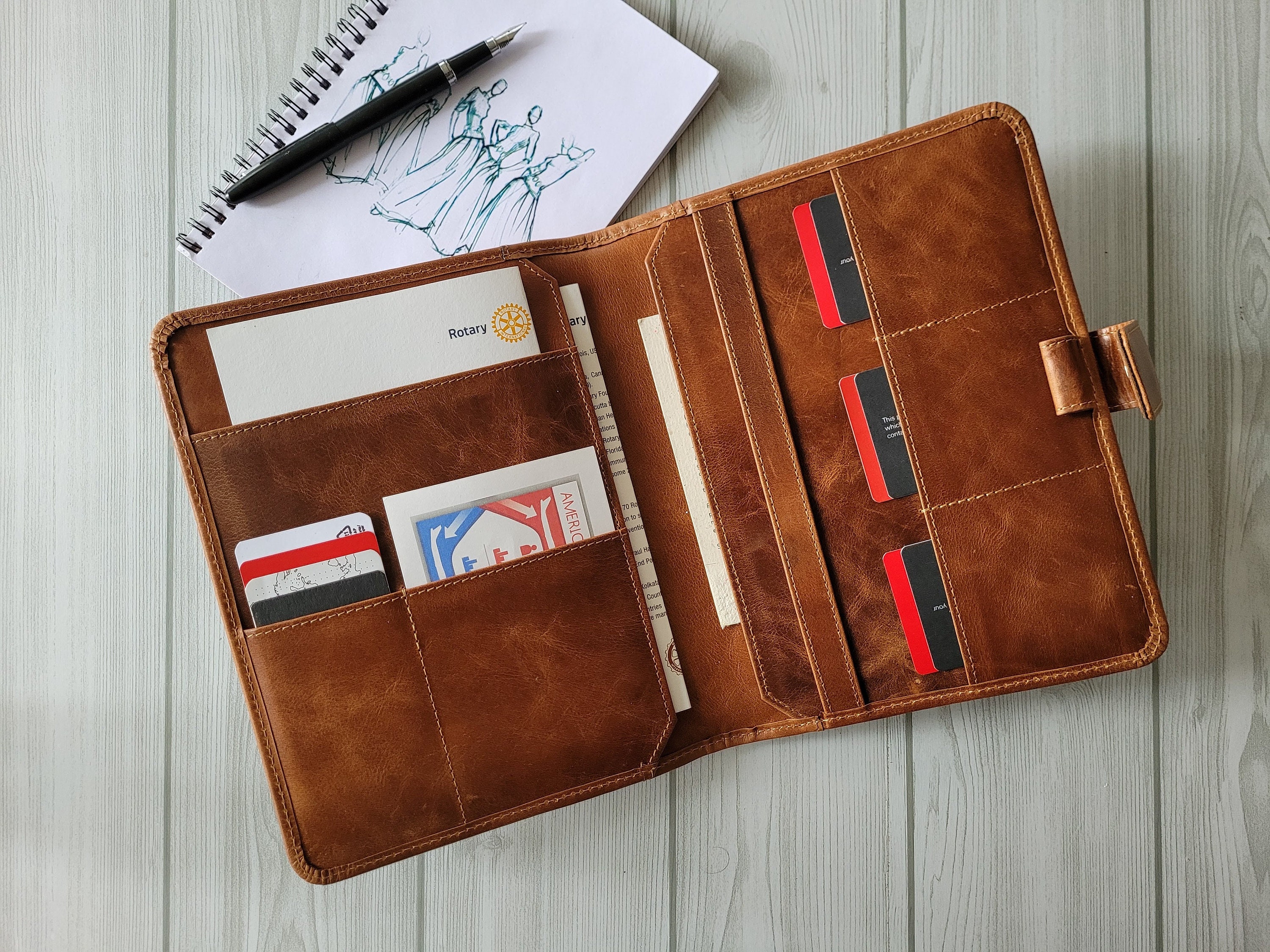 A5 Leather Compendium Journal Cover, Personalized Leather Portfolio ...