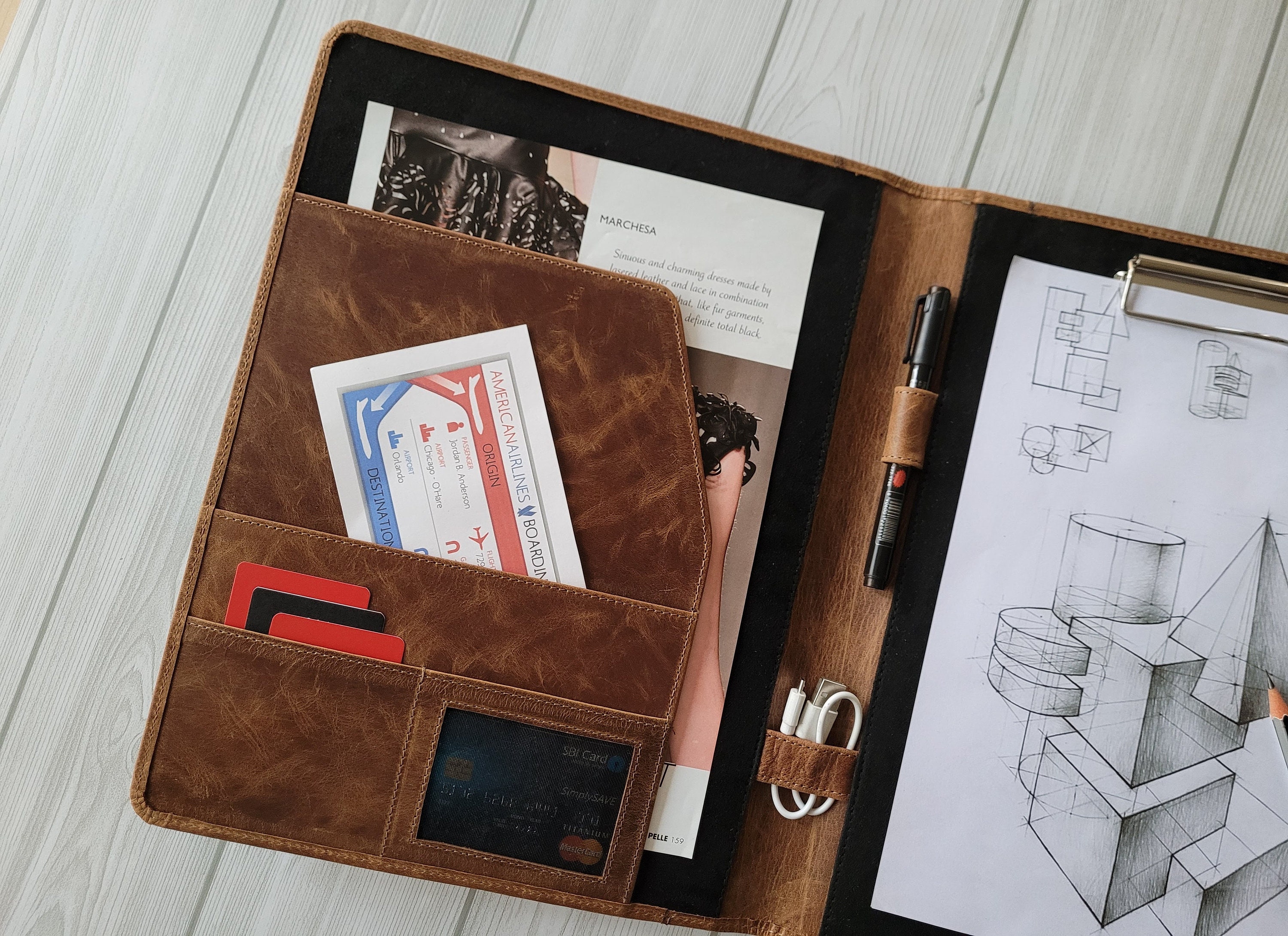 Name/logo Engraving Leather Portfolio With A4 Notepad Holder ...