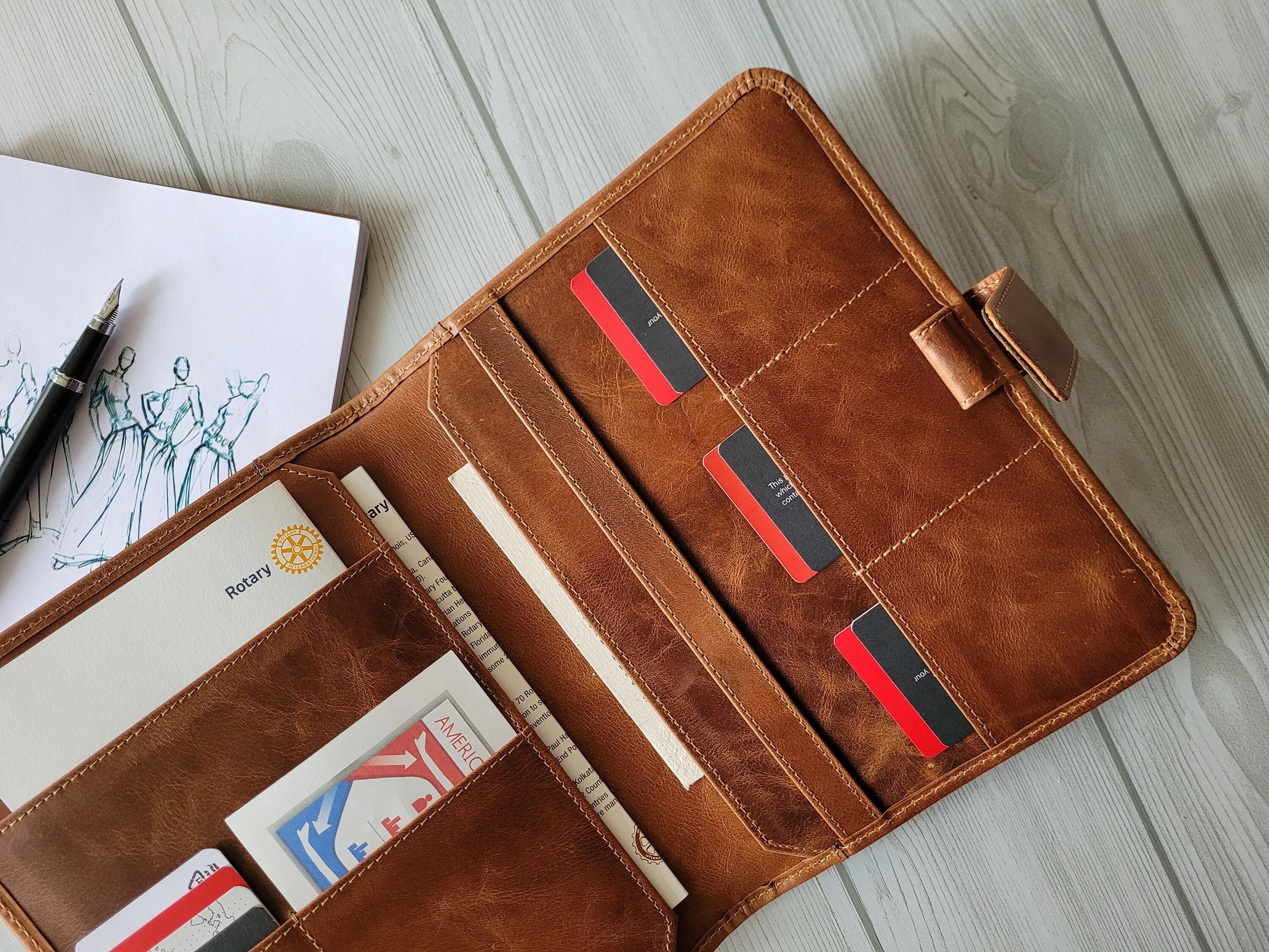 A5 Leather Compendium Journal Cover, Personalized Leather Portfolio ...