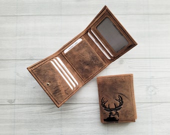 Deer in the Woods BIFOLD Walletmen's Leather Walletpersonalized ...