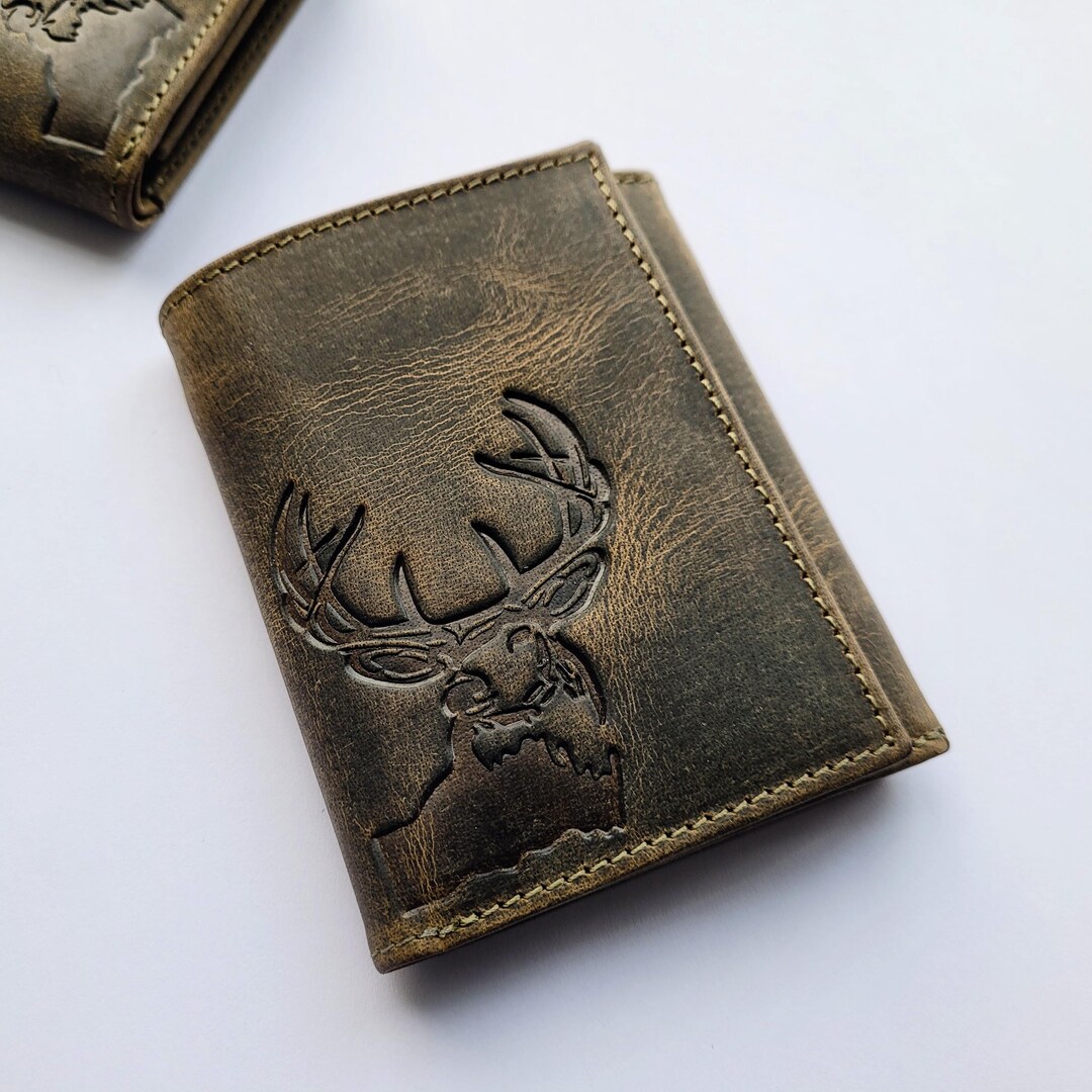 Forest Green Deer Wallet, Full Grain Leather Trifold, RFID Blocking ...