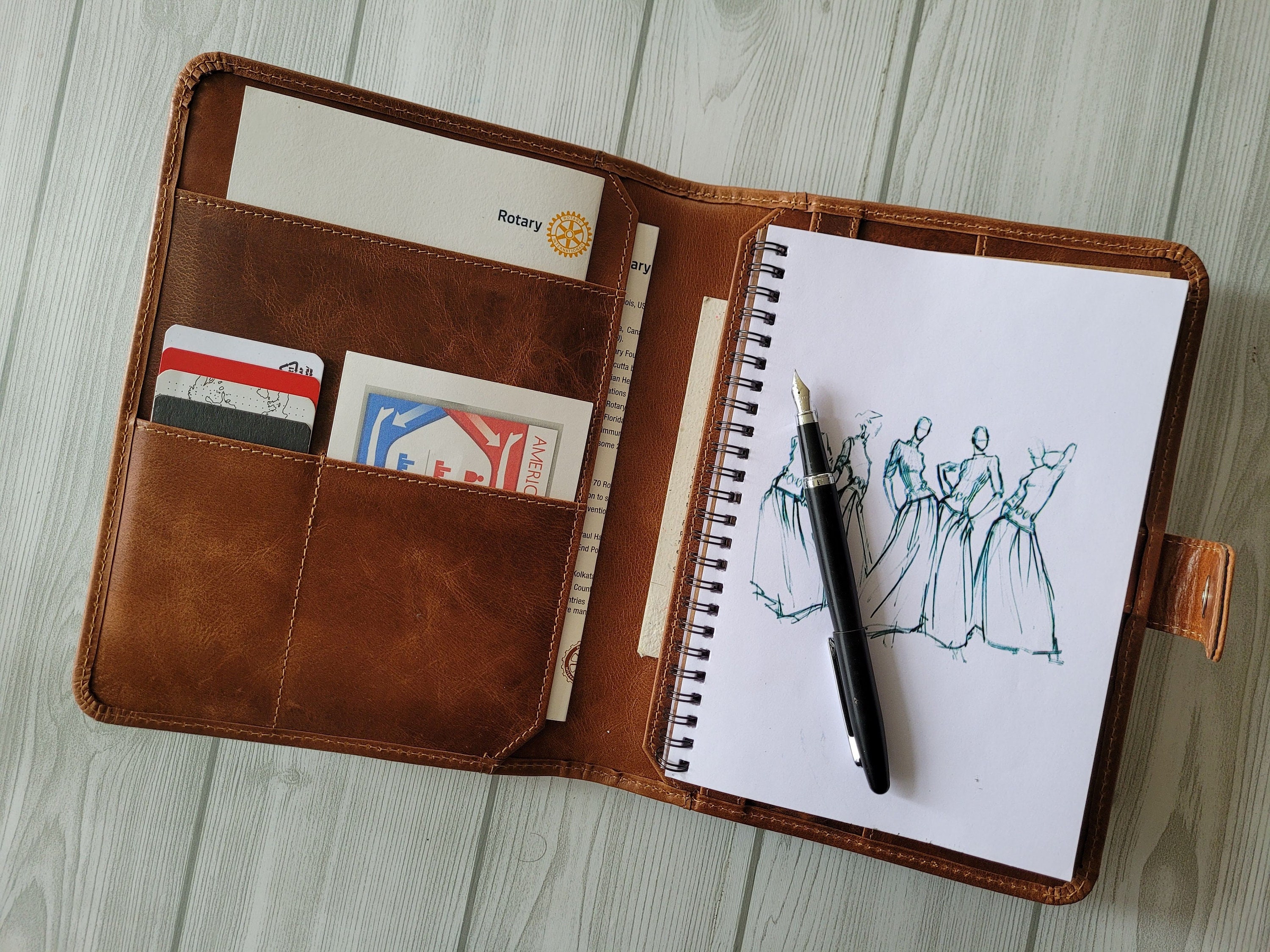 A5 Leather Compendium Journal Cover, Personalized Leather Portfolio ...