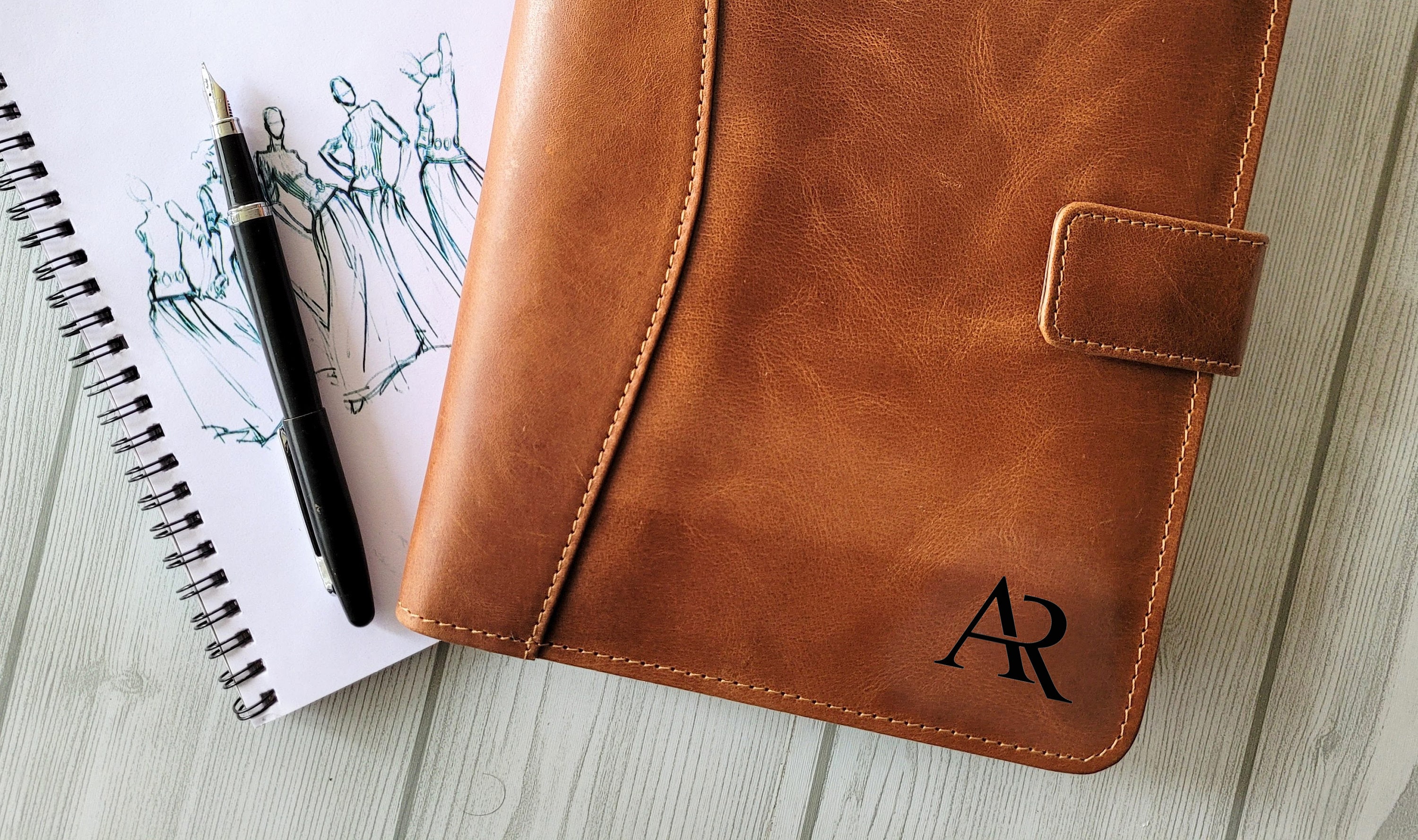 A5 Leather Compendium Journal Cover, Personalized Leather Portfolio ...