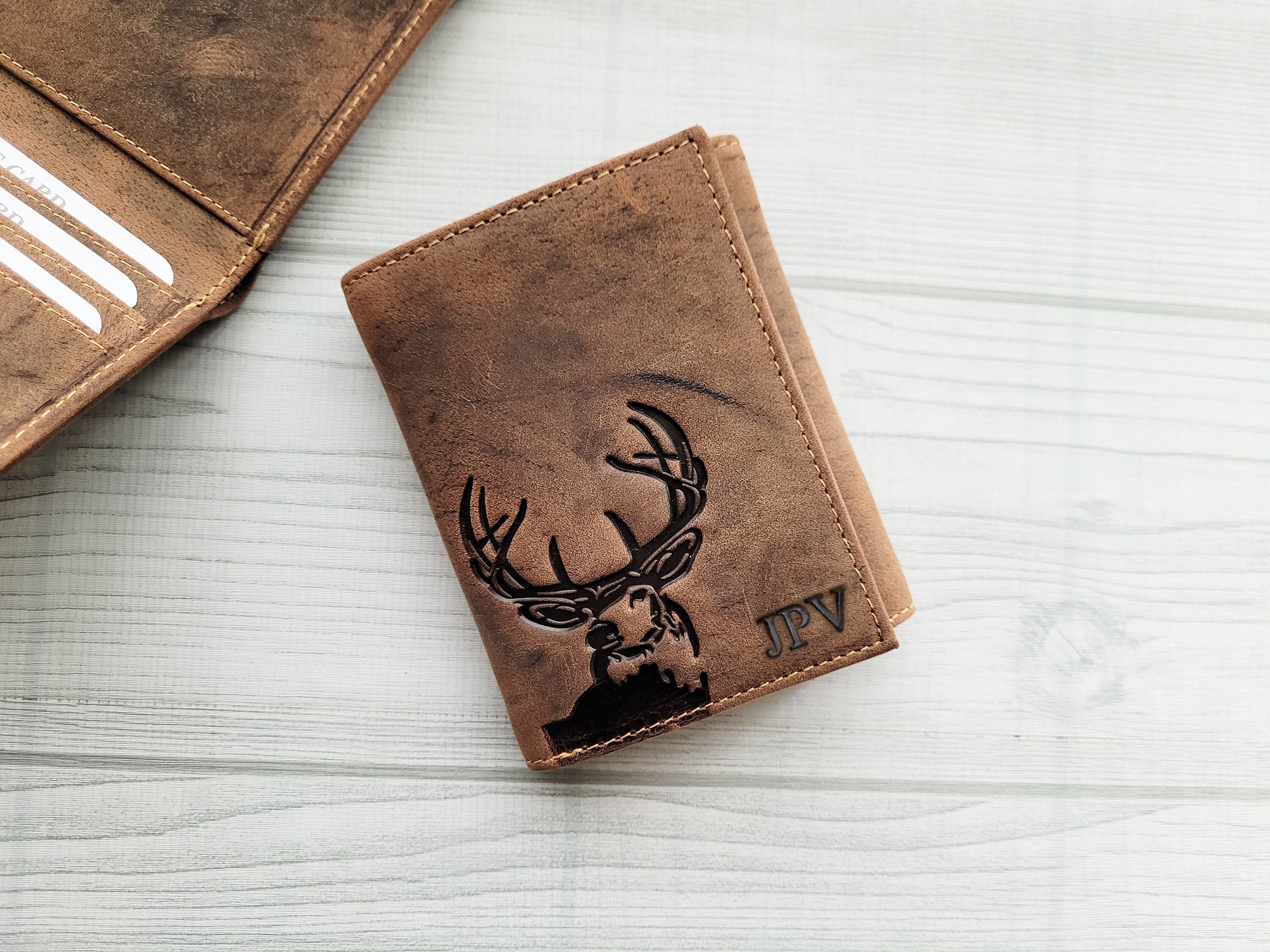 Deer Wallet, Full Grain Leather Trifold, RFID Blocking, Personalized ...