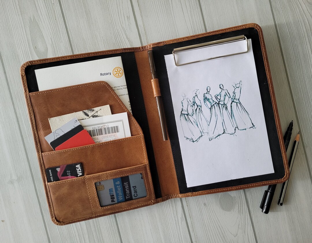 Name/logo Engraving Leather Portfolio With A5 Notepad Holder ...