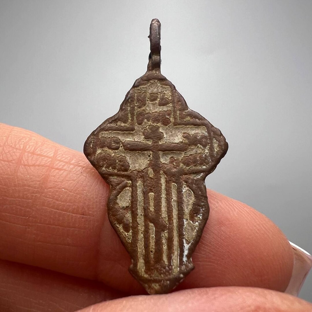 18th Century Antique Bronze Brass Cross Pendant – Orthodox Cossack Leaf ...