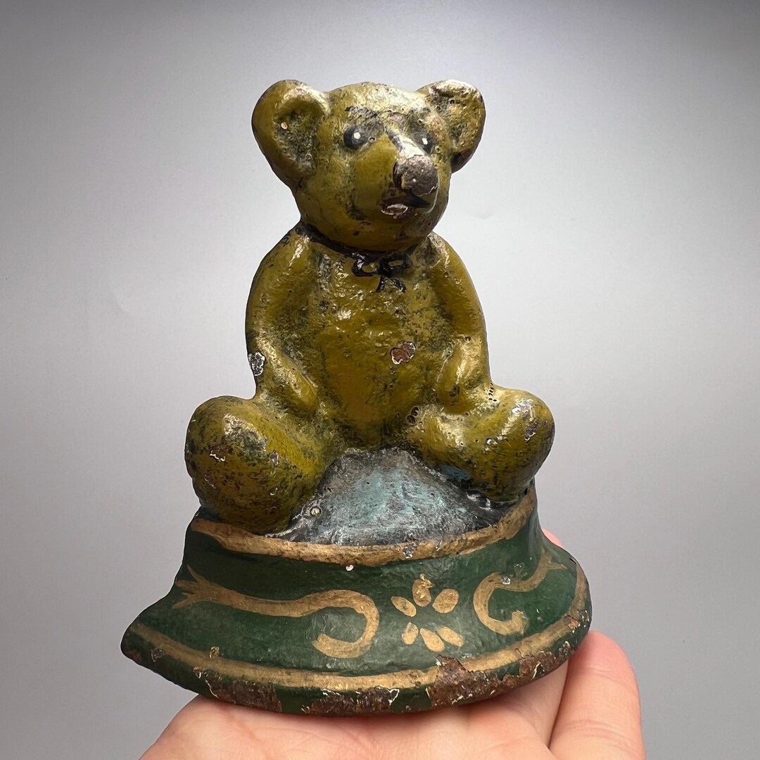 Vintage Cast Iron Bear Door Stop – Hand Painted Heavy Doorstop England ...