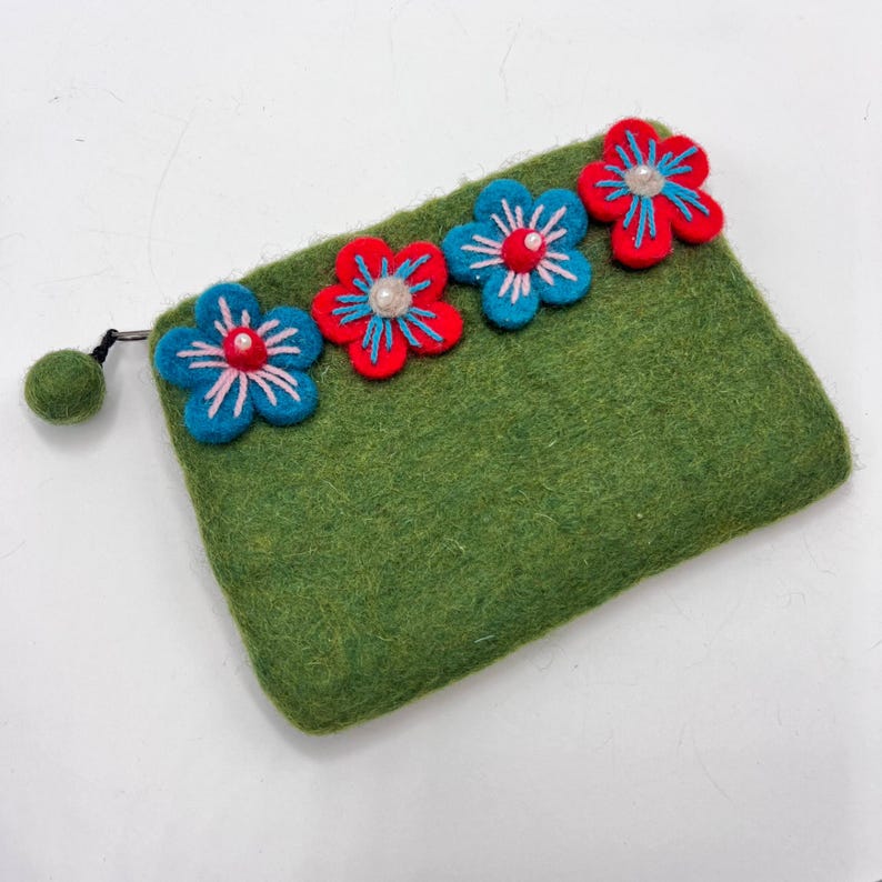 Handmade Felt Wool Coin Purse Green Floral Embroidered Nepal Gift - Etsy UK