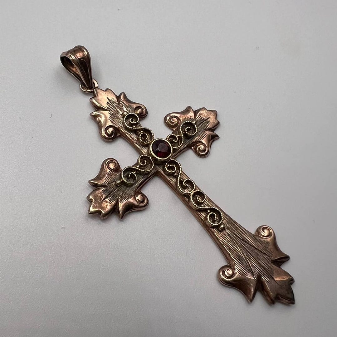 Vintage Gilt Silver 835 Christian Jewelry Pendant Cross Garnet Marked ...
