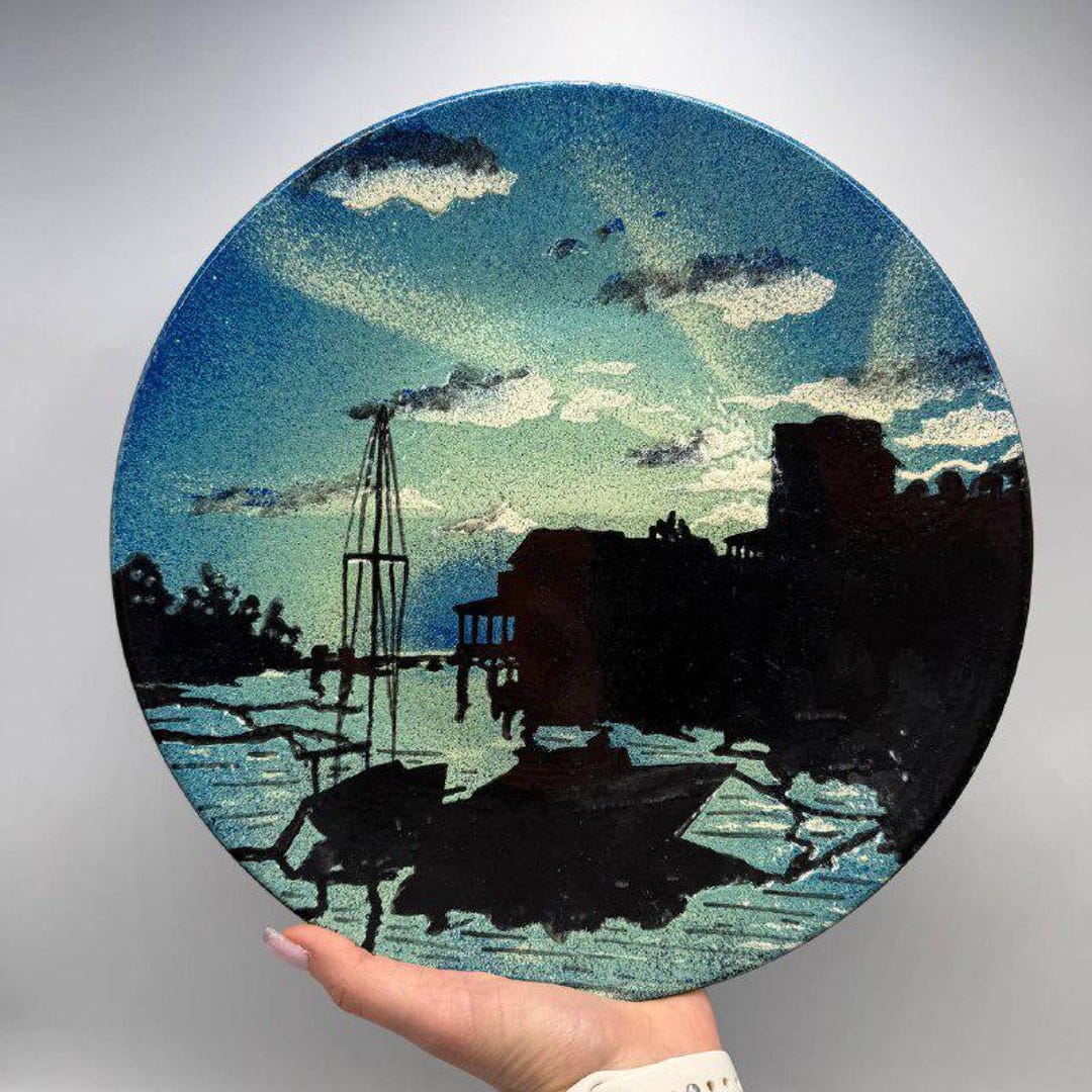 Vintage Yugoslavia Enamel Wall Plate Dekor Zagreb Harbor Landscape ...