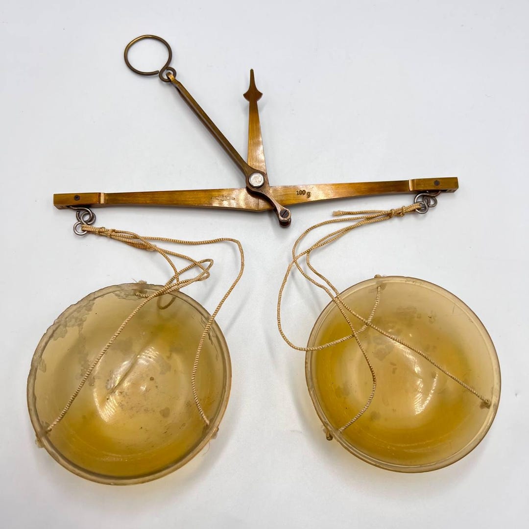 Vintage Pocket Balance Scale With Brass Hook & Celluloid Cups | Small ...