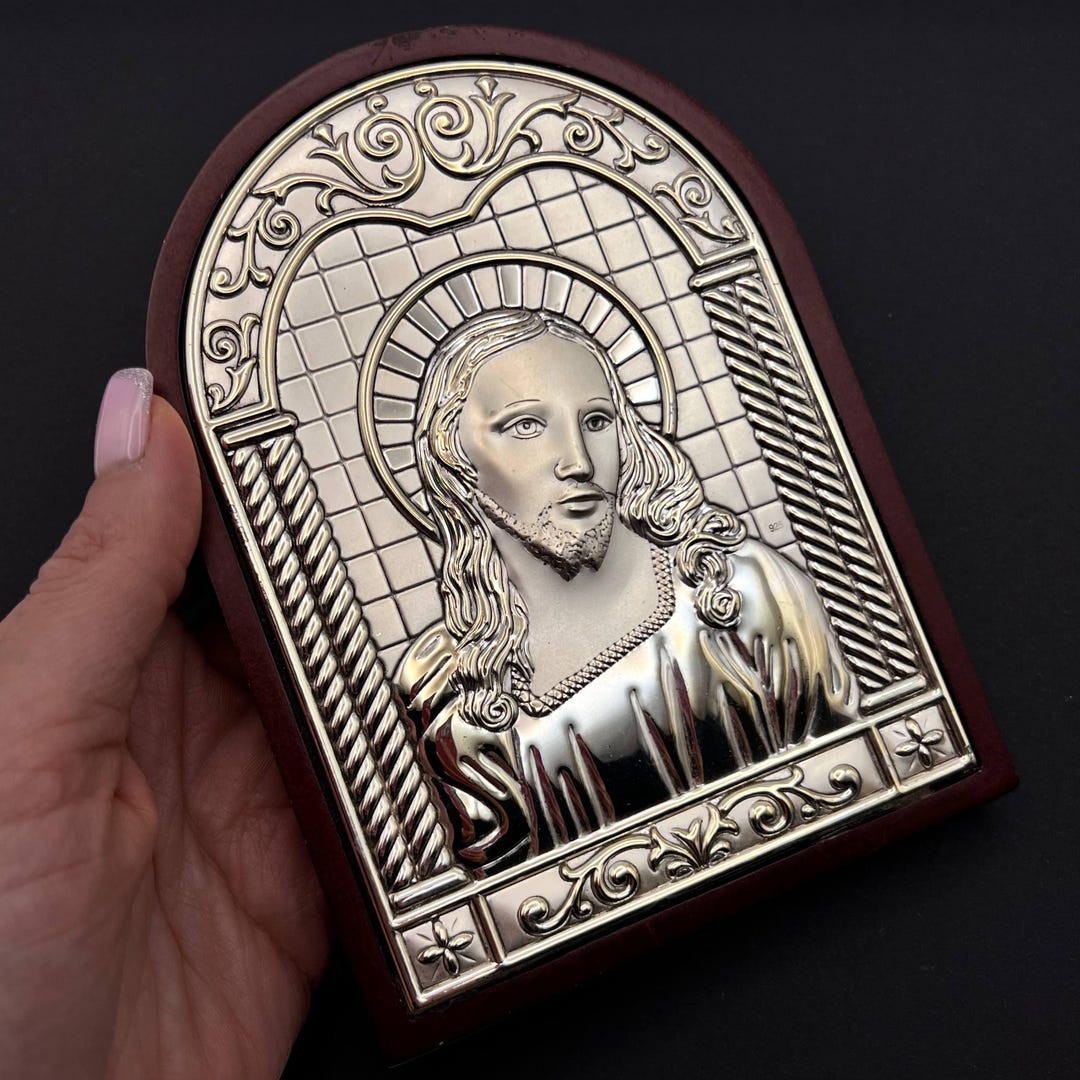 Vintage Silver 925 Jesus Christ Icon on Wood Table or Wall Display - Etsy