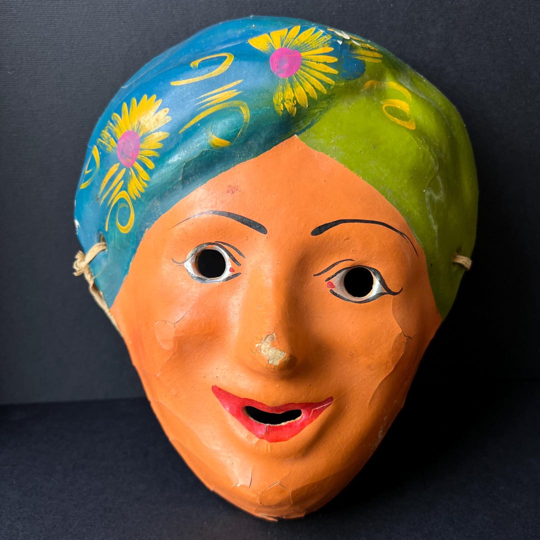 1950s Vintage Paper Mache Carnival Mask, Handmade Halloween Costume ...