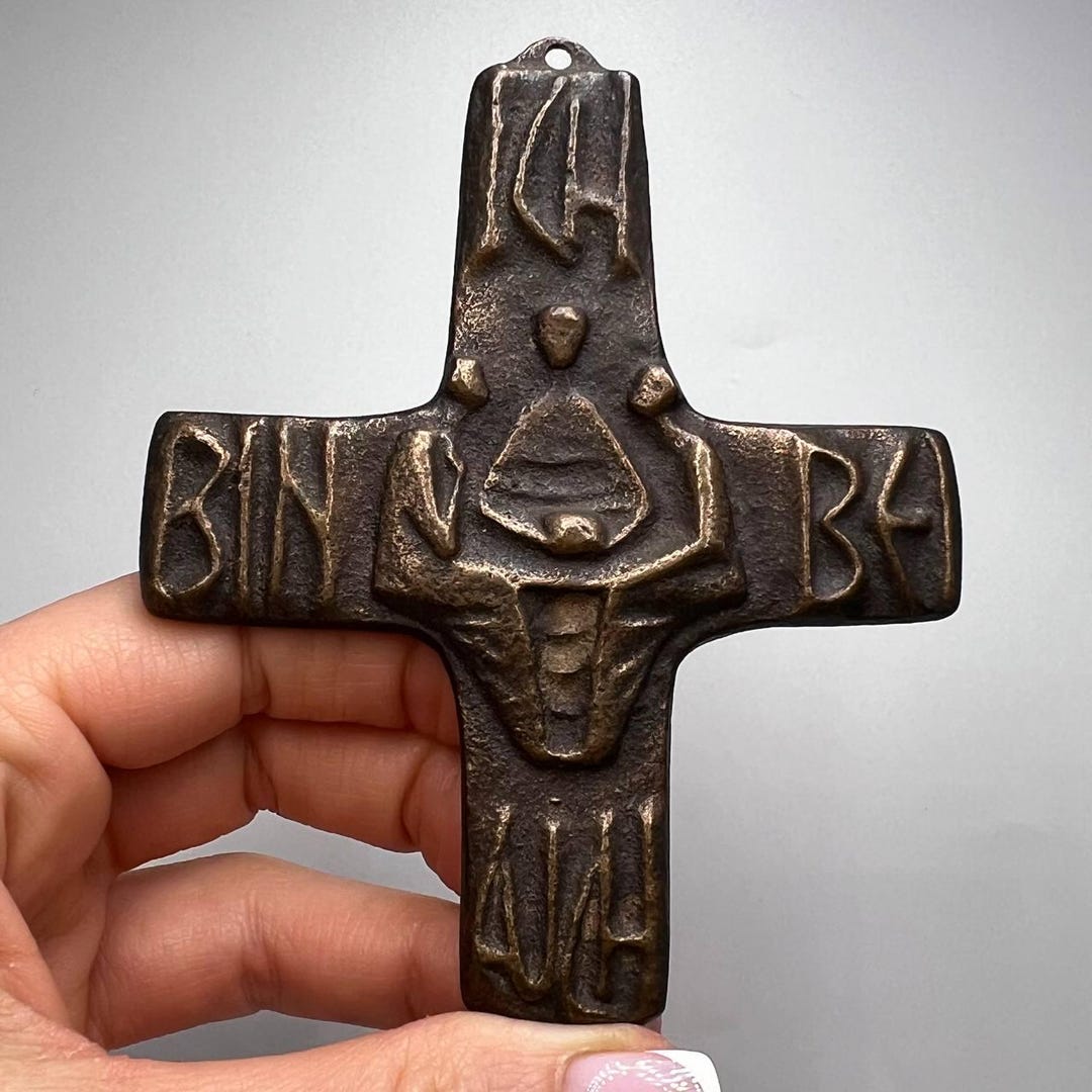 1960s Vintage Bronze Wall Cross/german Christian Cross/religious Wall ...