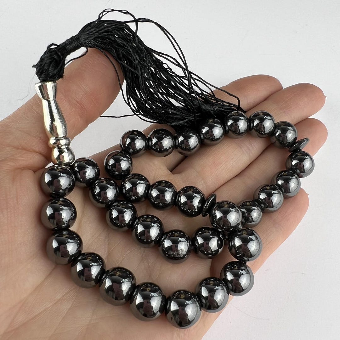 New Misbaha Round Islamic Worry Prayer 33 Beads Natural Hematite Stone ...