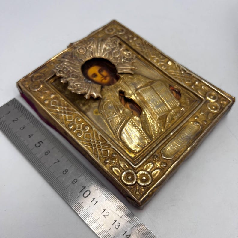 Vintage Orthodox Icon Jesus Christ Pantocrator in Gilded Brass Kiot - Etsy