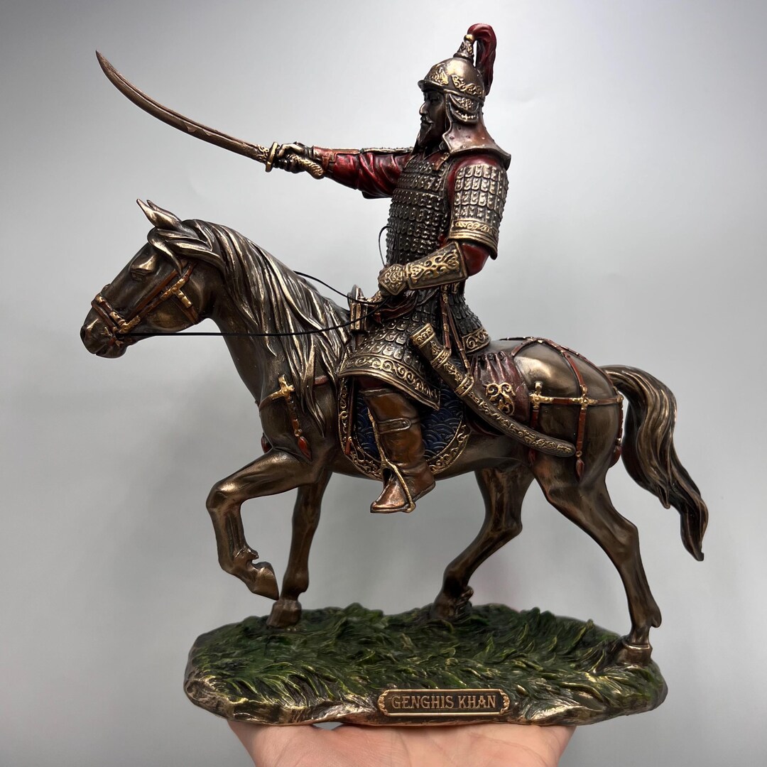 Genghis Khan Statue/horseback Figurine/polystone Statue/bronze Home Decor/genghis Khan Decor ...