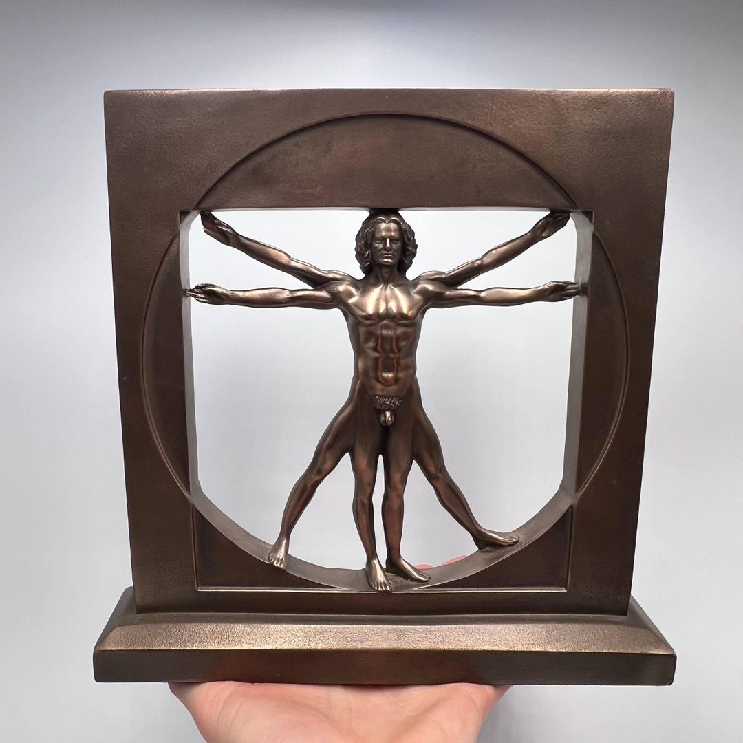 Leonardo Da Vinci Vitruvian Man Bronze Statue Polystone Sculpture Home ...