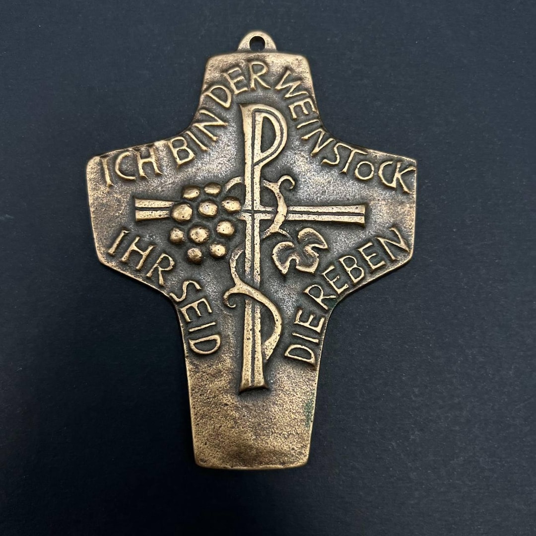 Vintage Bronze Wall Cross Germany 1970s Ich Bin Der Weinstock Christian ...