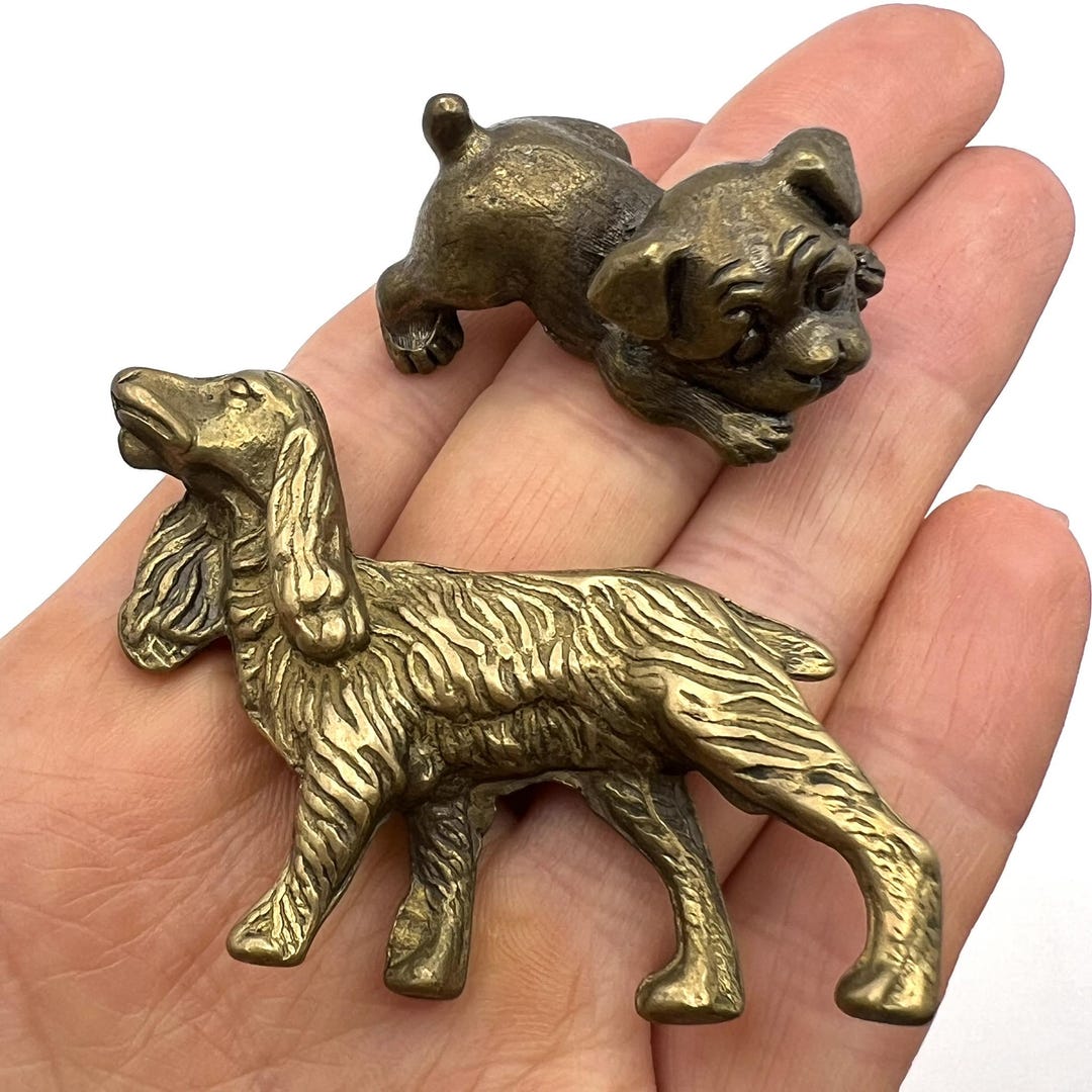 Two Miniature Vintage Collectible Bronze Brass Dogs Statue Figure ...