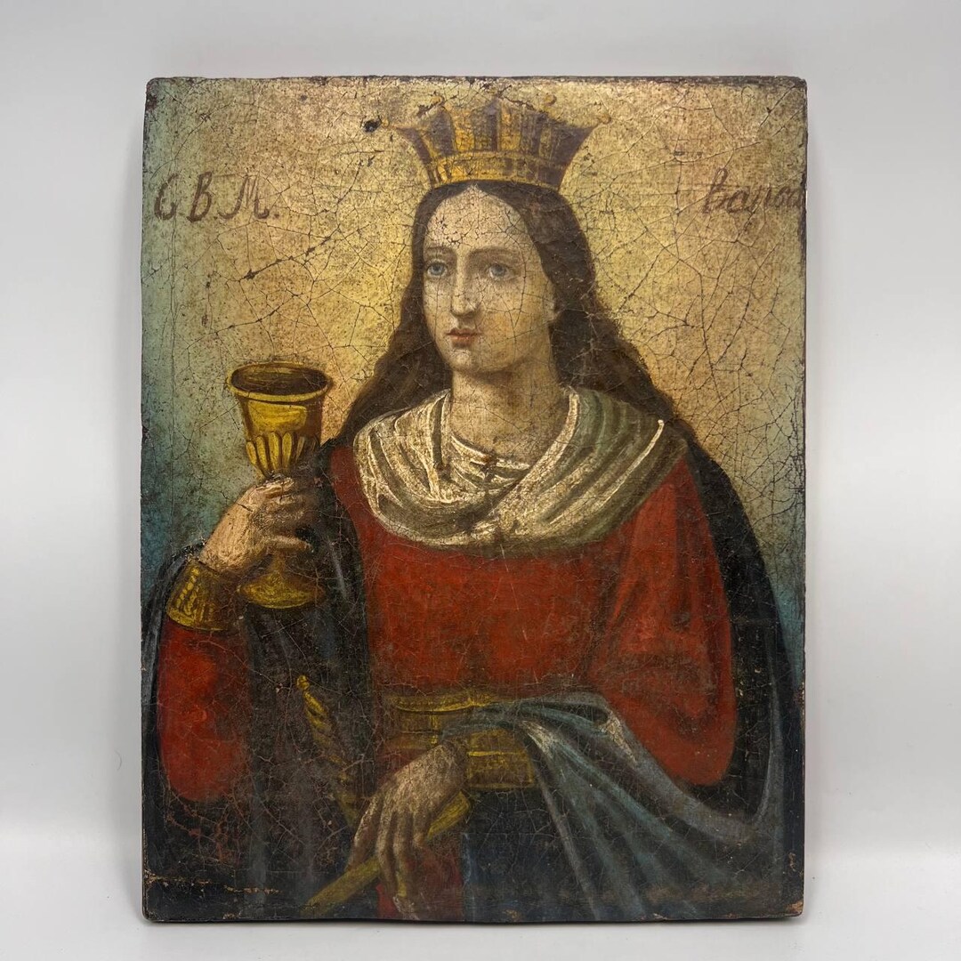 Antique Christian Religion Orthodox Hand Painted Icon St.barbara Wood ...