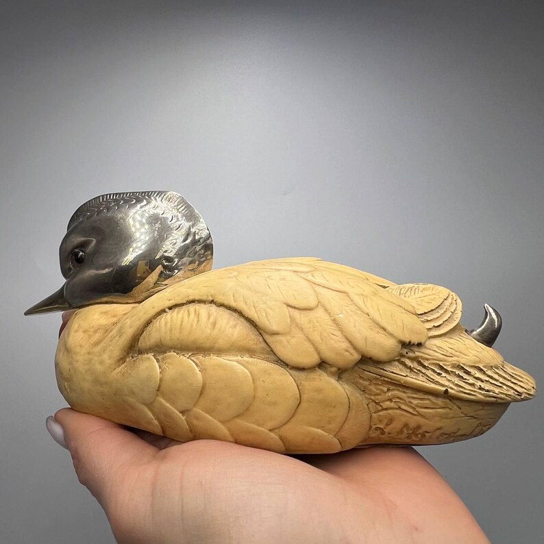 1960 Malevolti Vintage Figure Statue Duck Resin Silver Plated Marked ...