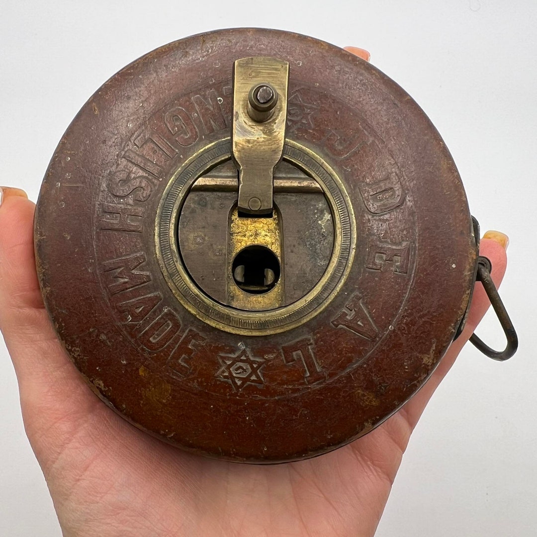 Antique Measuring Tape Leather Case Bronze Judaica Jewish Star of David ...