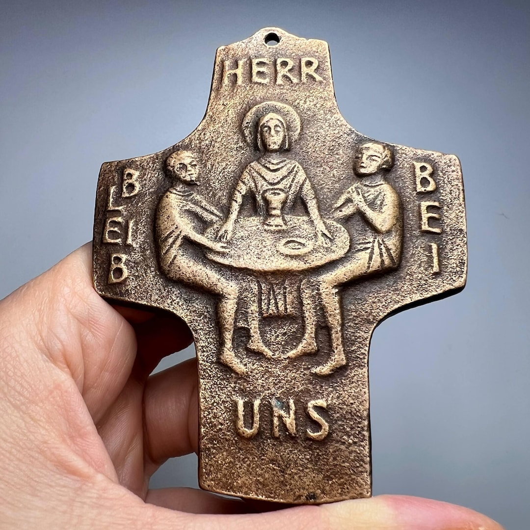 Vintage Bronze Wall Cross: Emmaus Supper, German Christian Art (1975 ...