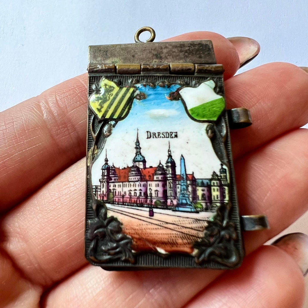 Vintage Miniature Brass Colored Enamel Ladies Notebook Notepad Dresden ...