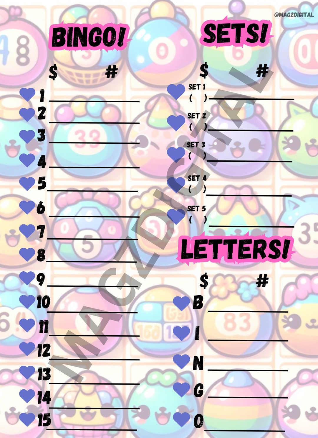Colorful Printable Bingo Sheet - Etsy