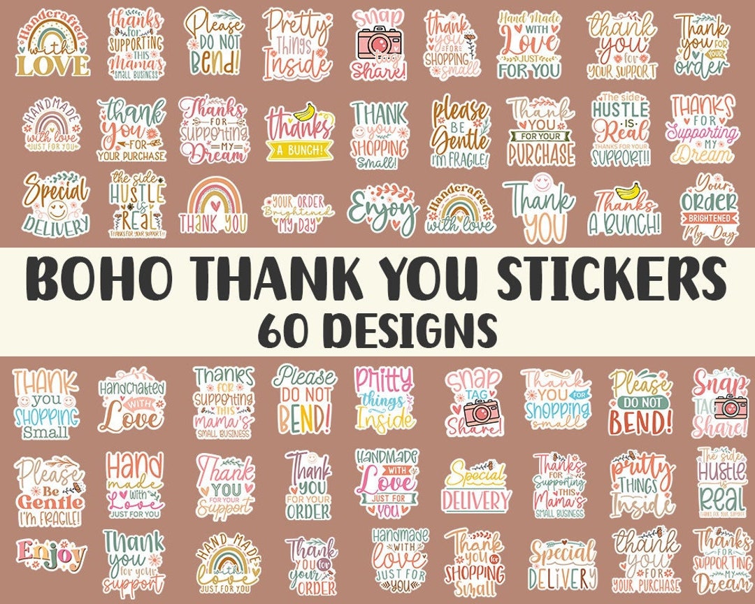 60 Boho Thank You Stickers Svg Bundle Thank You Stickers for - Etsy
