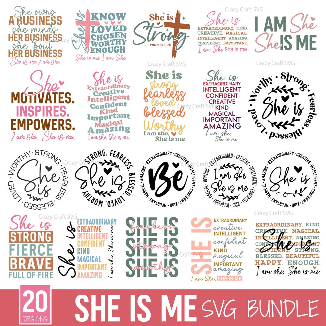 20 She is Me SVG PNG Bundle, Positive Quote Svg, Woman Affirmation Svg ...