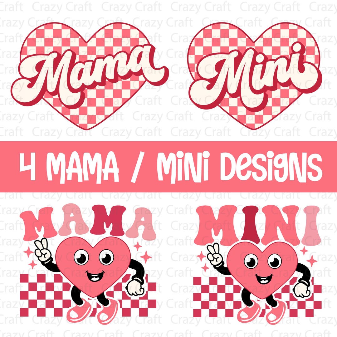Mama Mini Checkered Heart SVG, Mama Mini Valentine, Throb Svg, Retro ...