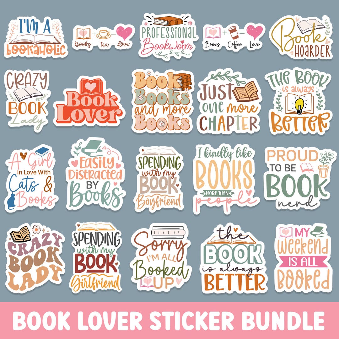 Book Lovers Sticker PNG Bundle, Book Stickers Pack, Bookish Stickers ...
