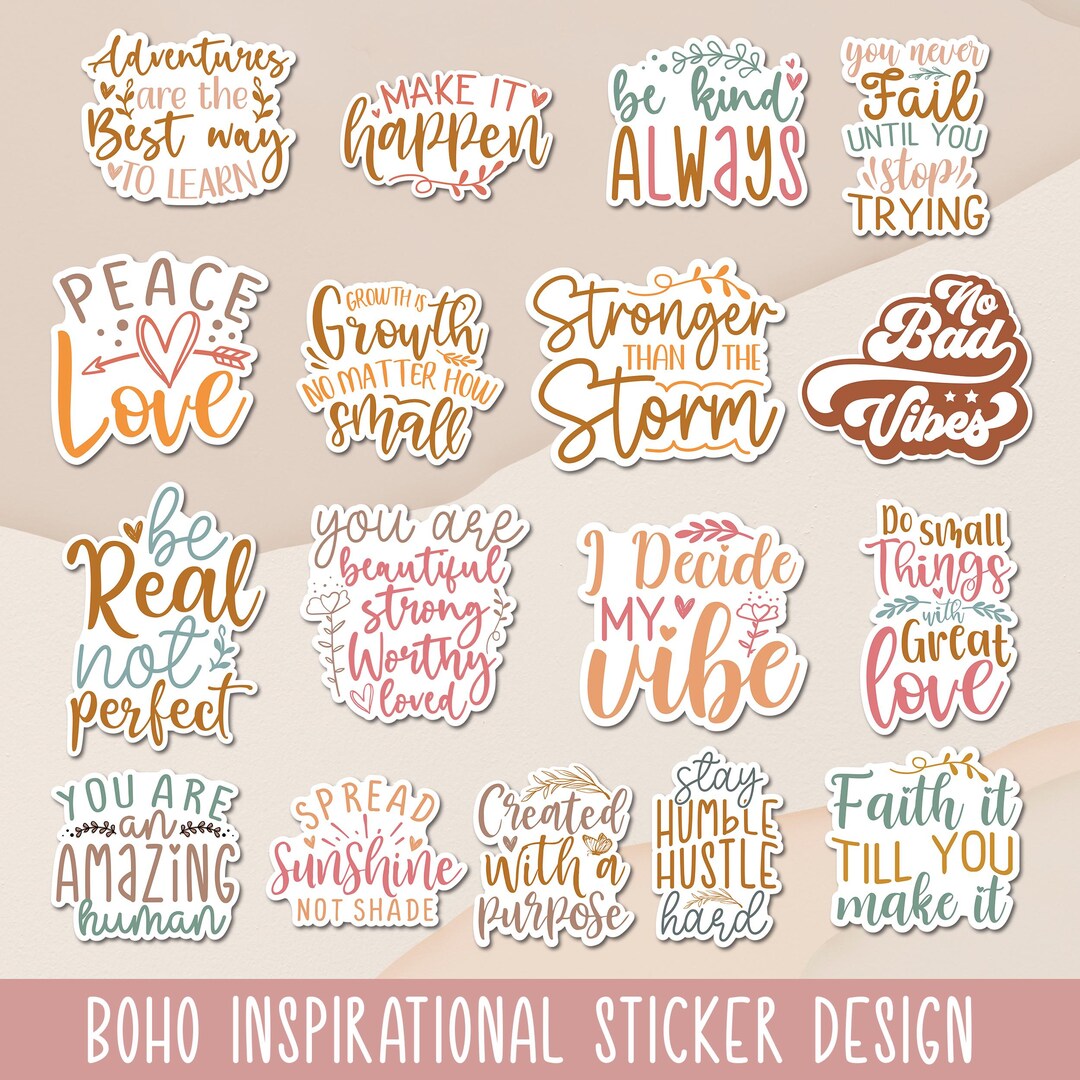Boho Inspirational Sticker Bundle, Inspirational Sticker Bundle Png ...