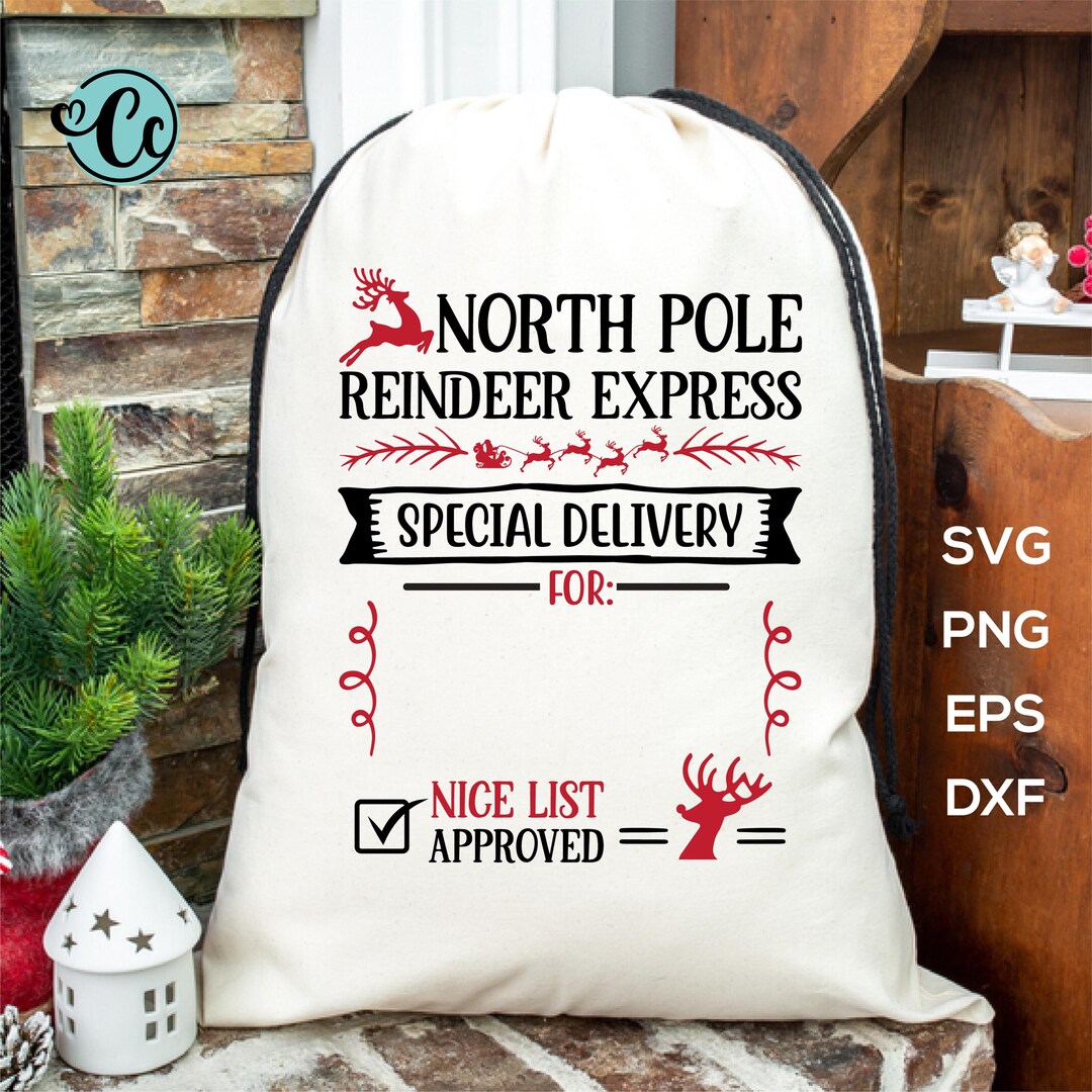 North Pole Reindeer Express, Santa Sack Svg, Christmas Santa Sack Svg ...