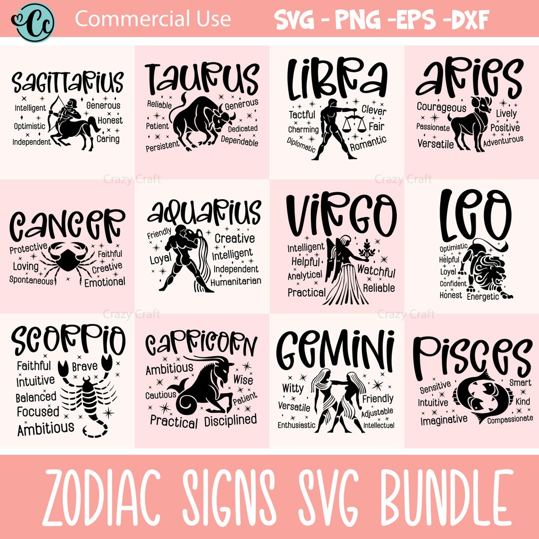 Zodiac Sign SVG Bundle, Zodiac SVG Bundle, Zodiac Bundle Svg Dxf Eps ...