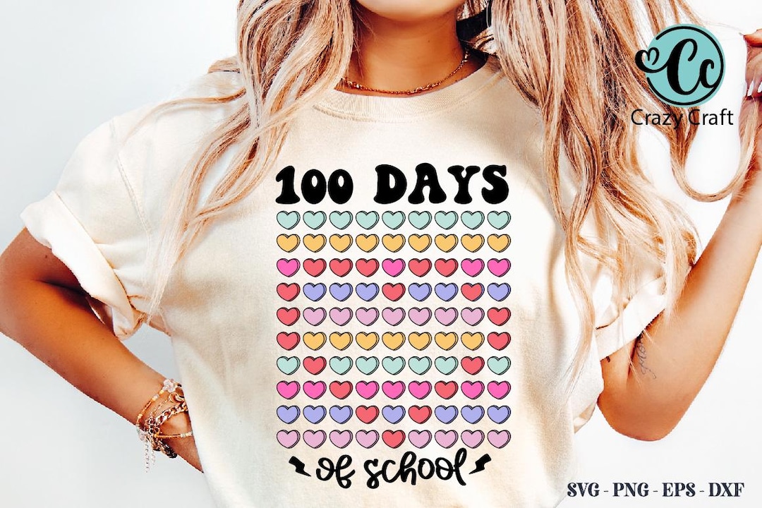 100 Days of School Hearts SVG PNG, Hearts Counting Shirt Png, 100 ...