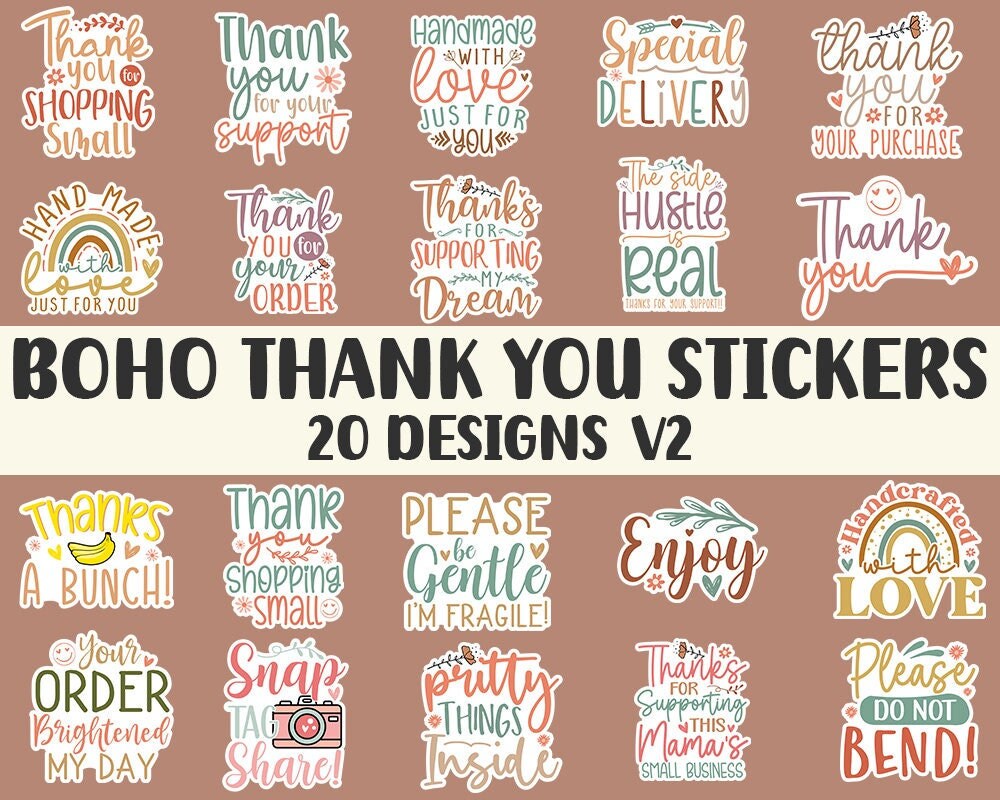 60 Boho Thank You Stickers Svg Bundle Thank You Stickers for - Etsy