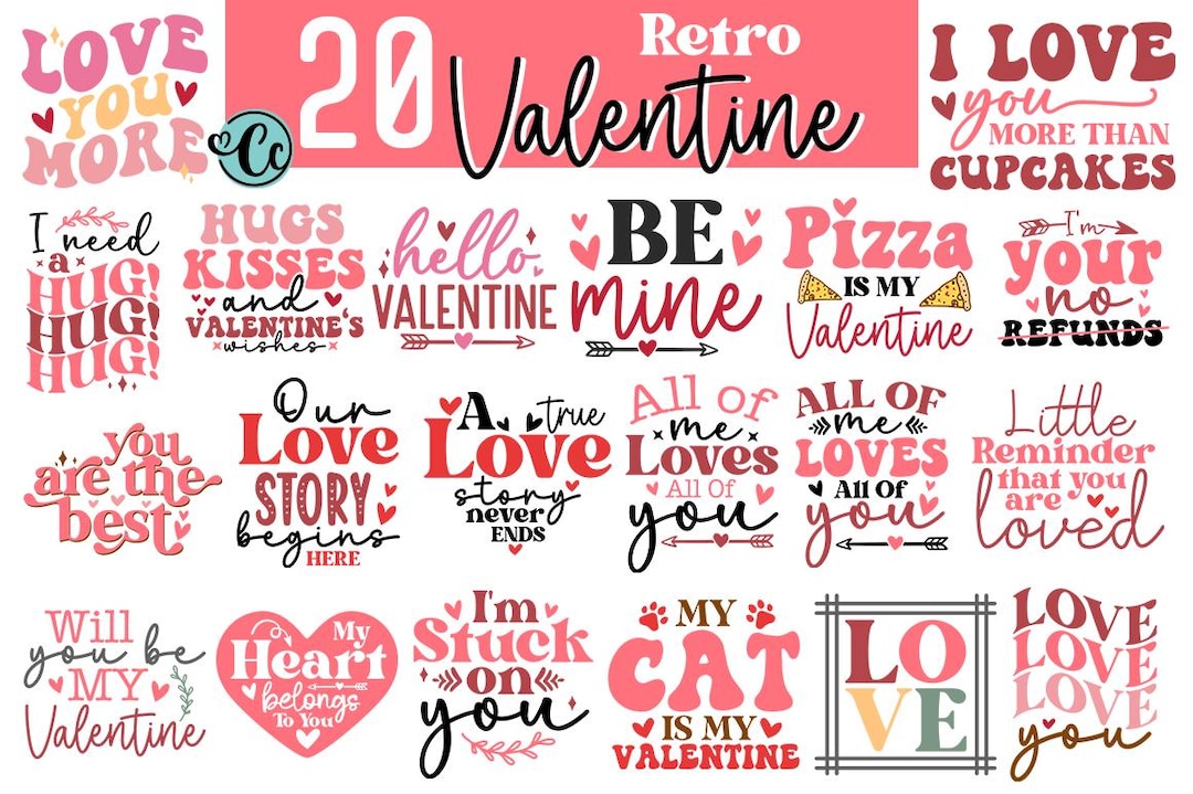 20 Valentine Quotes SVG Bundle, Retro Valentine Bundle, Valentine Svg ...