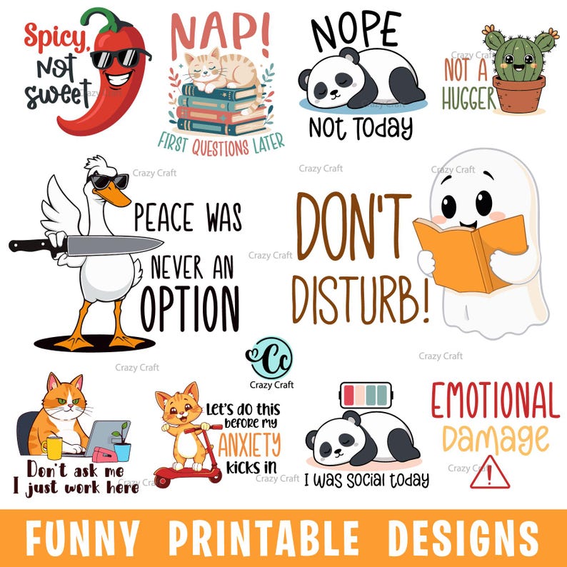 Funny Printable Sticker Png Bundle, Sarcastic Quotes Svg Png, Prank ...