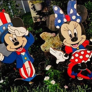 4th of July Mickey and Minnie Mouse Yard Sign/yard Art/wooden Yard Art ...