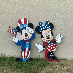 4th of July Mickey and Minnie Mouse Yard Sign/yard Art/wooden Yard Art ...